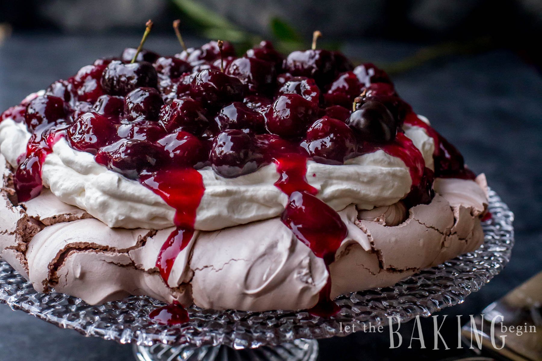 Cherry Chocolate Pavlova Recipe - Meringue Dessert Cake - Let the ...